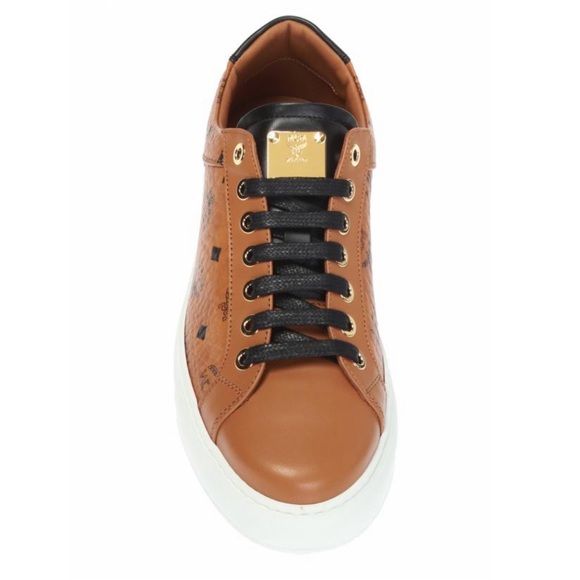 MCM | Shoes | Brand New Mcm Cognac Leather Logo Sneakers In Cognac With ...